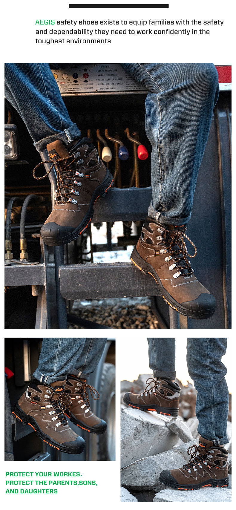 AEGISEC nubuck steel toe puncture resistant lace up lightweight ...